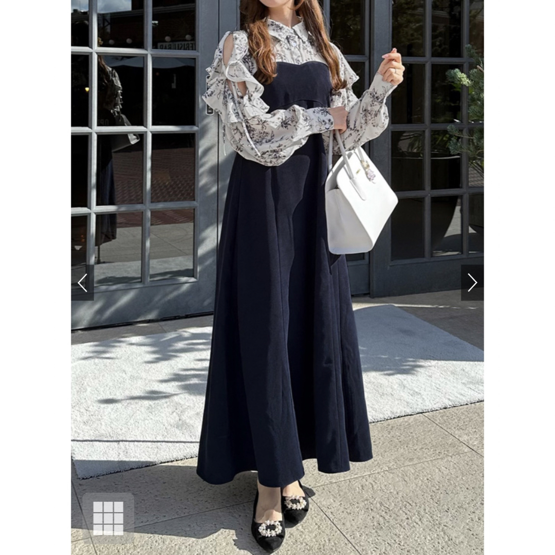 GRL - GRL 花柄ショルダーオープンフレアロングワンピース GRL - GRL 花柄ショルダーオープンフレアロングワンピース