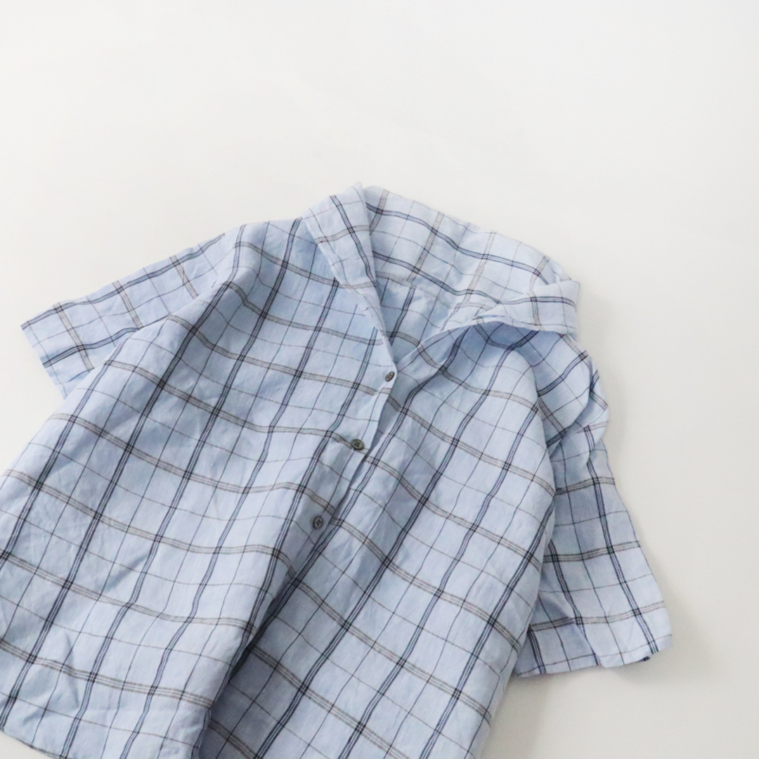 美品 エブール ebure リネン チェックシャツ 36/サックスブルー 美品 エブール ebure リネン チェックシャツ 36/サックスブルー