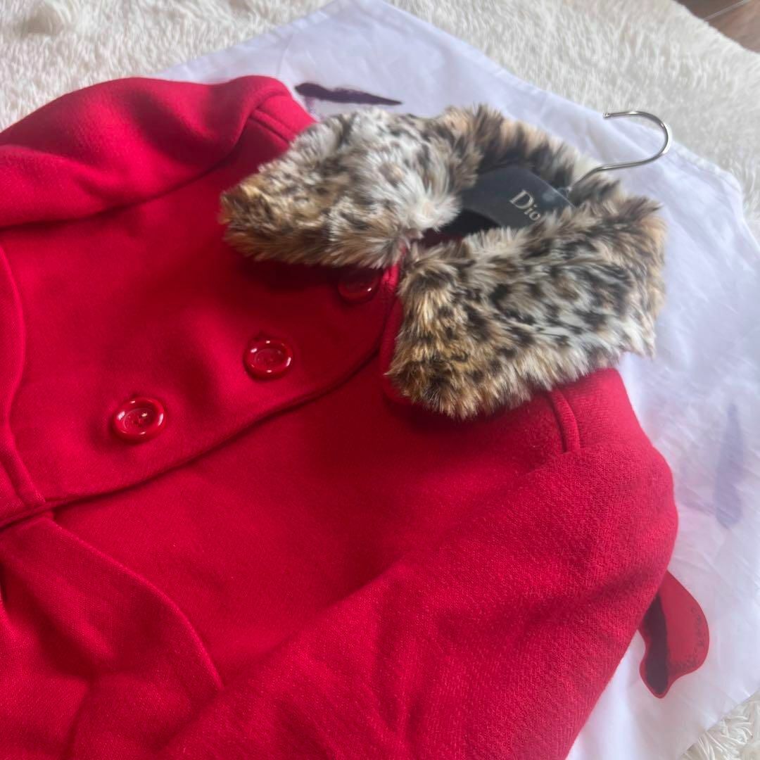 良品】kate spade ロングコート レッド ファー襟 S リボン 良品】kate spade ロングコート レッド ファー襟 S リボン