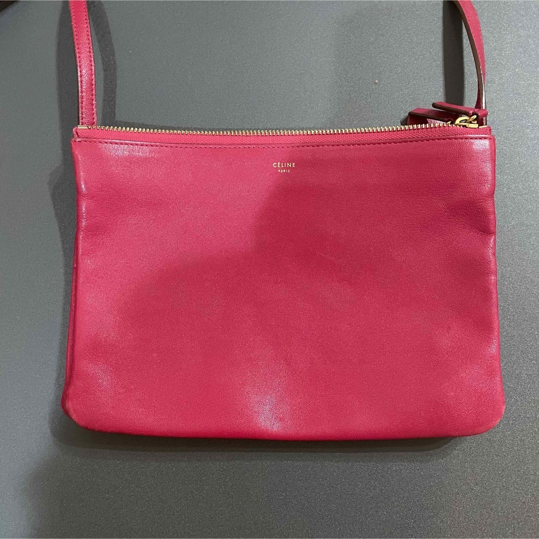 CELINE セリーヌ Trio トリオ レザー ショルダーバッグ 赤 CELINE セリーヌ Trio トリオ レザー ショルダーバッグ 赤