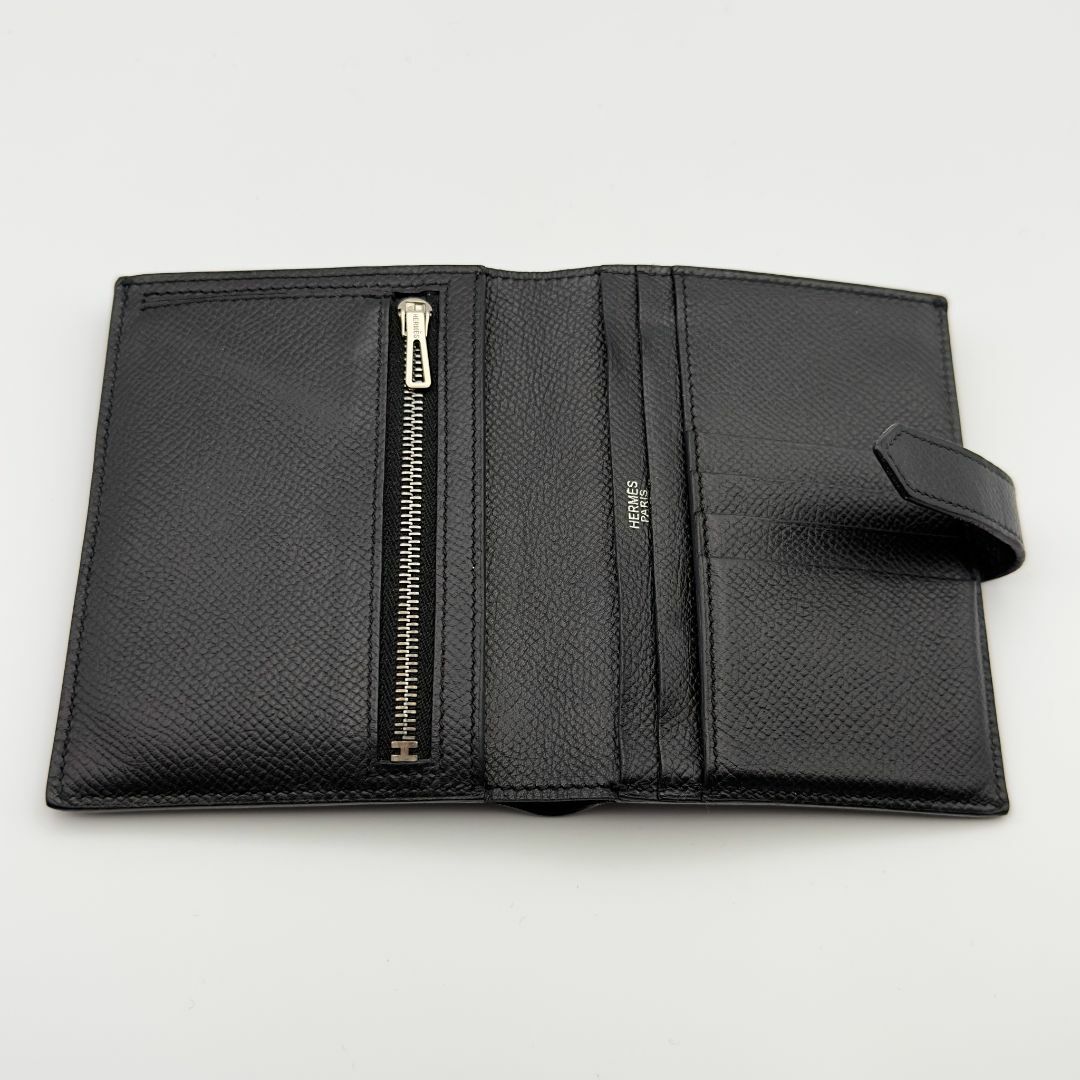 超極美品】HERMES エルメス べアンコンパクト ヴォーエプソン 黒 □O 超極美品】HERMES エルメス べアンコンパクト ヴォーエプソン 黒 □O