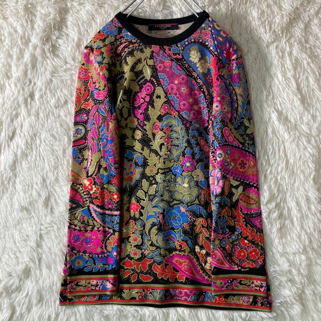 美品 LEONARD レオナール カシミヤ ニット チュニック丈 美品 LEONARD レオナール カシミヤ ニット チュニック丈