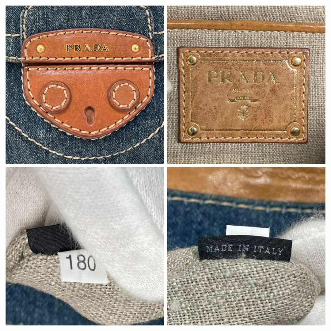 美品 レア】PRADA デニム チェーン ショルダーバッグ ステッチ 美品 レア】PRADA デニム チェーン ショルダーバッグ ステッチ