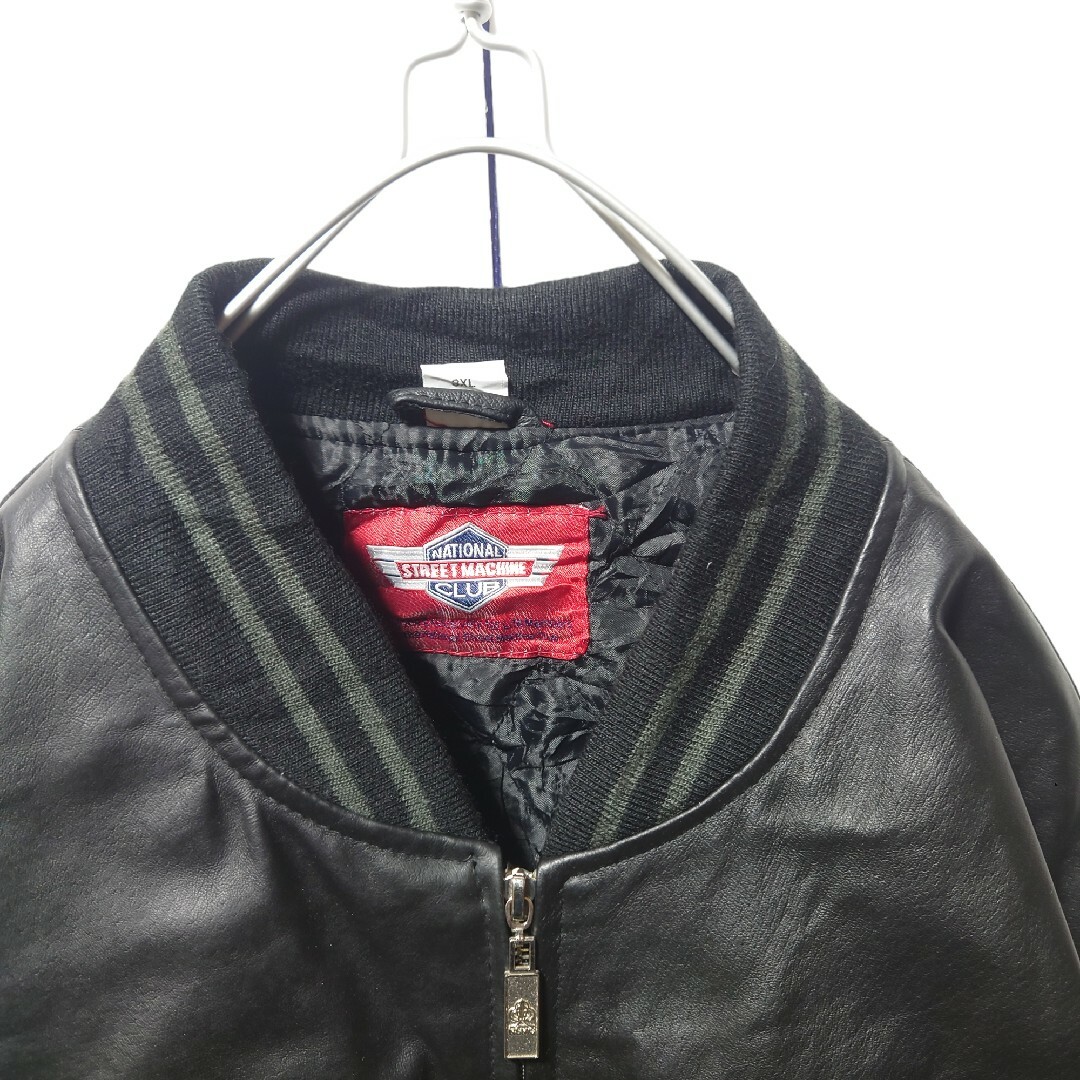 NSMC】希少 本革 ロゴ刺繍 中綿入り オールレザースタジャン S NSMC】希少 本革 ロゴ刺繍 中綿入り オールレザースタジャン S