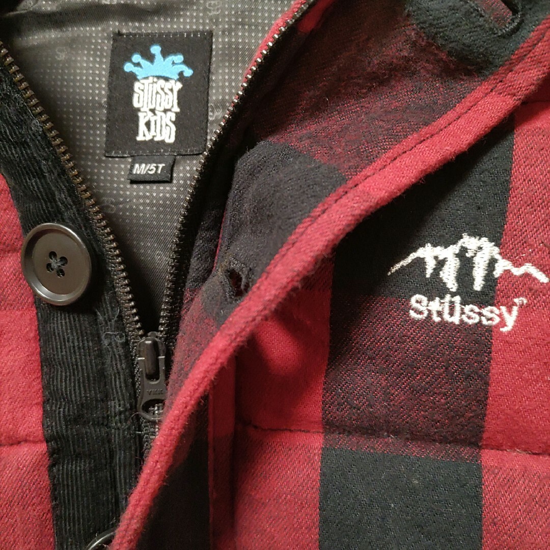STUSSY - 希少ステューシー赤ダウンベスト黒チェックM/5Tキッズ STUSSY - 希少ステューシー赤ダウンベスト黒チェックM/5Tキッズ