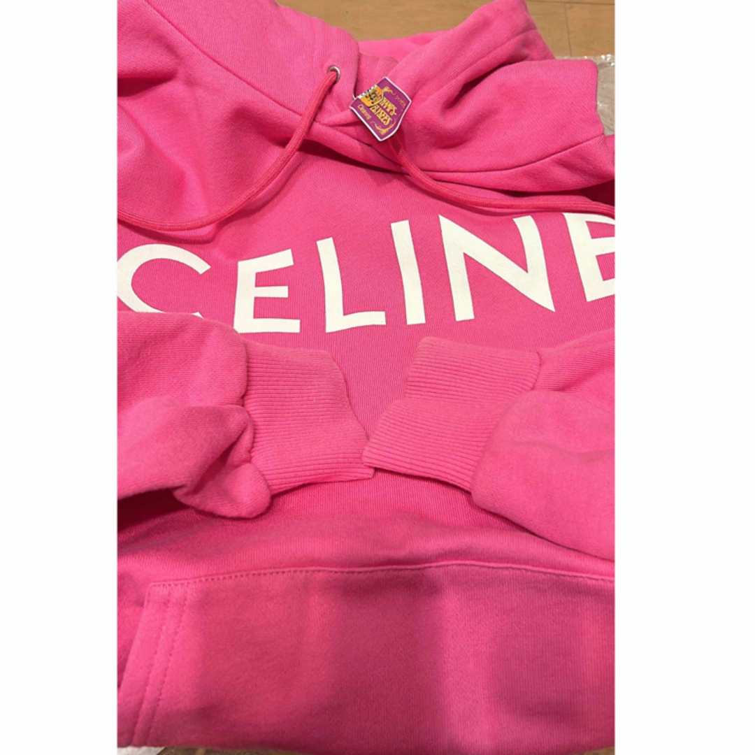 CELINE - レア色ピンク 美品 CELINE セリーヌ ロゴ パーカー Sの CELINE - レア色ピンク 美品 CELINE セリーヌ ロゴ パーカー Sの