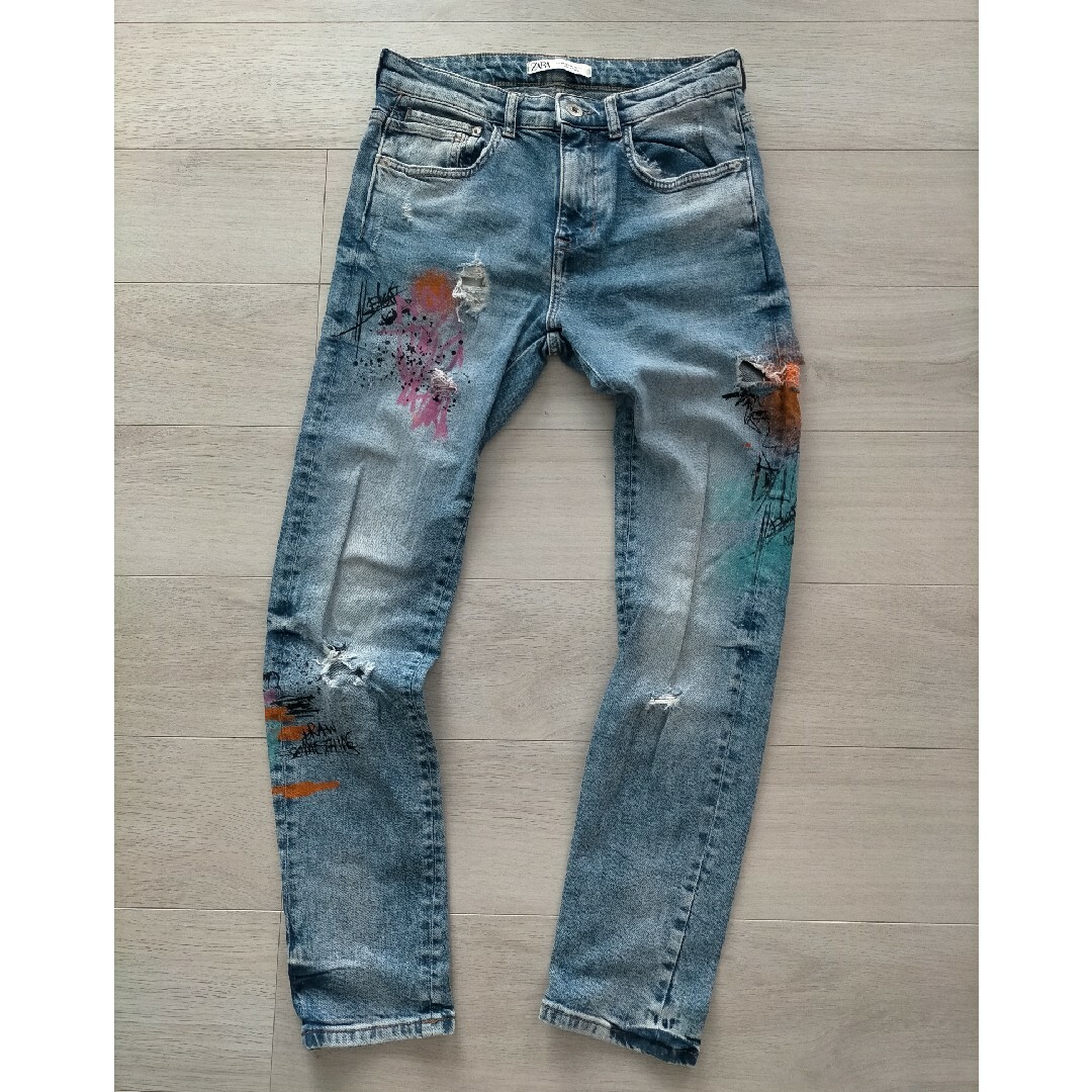 ZARA - ZARA ペイント クラッシュ加工 スキニー デニム ジーンズ ZARA - ZARA ペイント クラッシュ加工 スキニー デニム ジーンズ