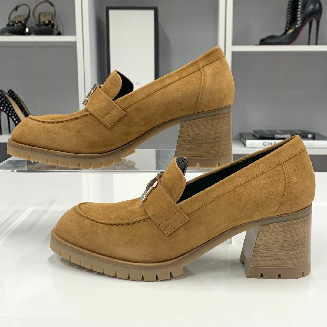 HERMES - 9058 未使用 エルメス フォック スエード H金具 ヒール HERMES - 9058 未使用 エルメス フォック スエード H金具 ヒール