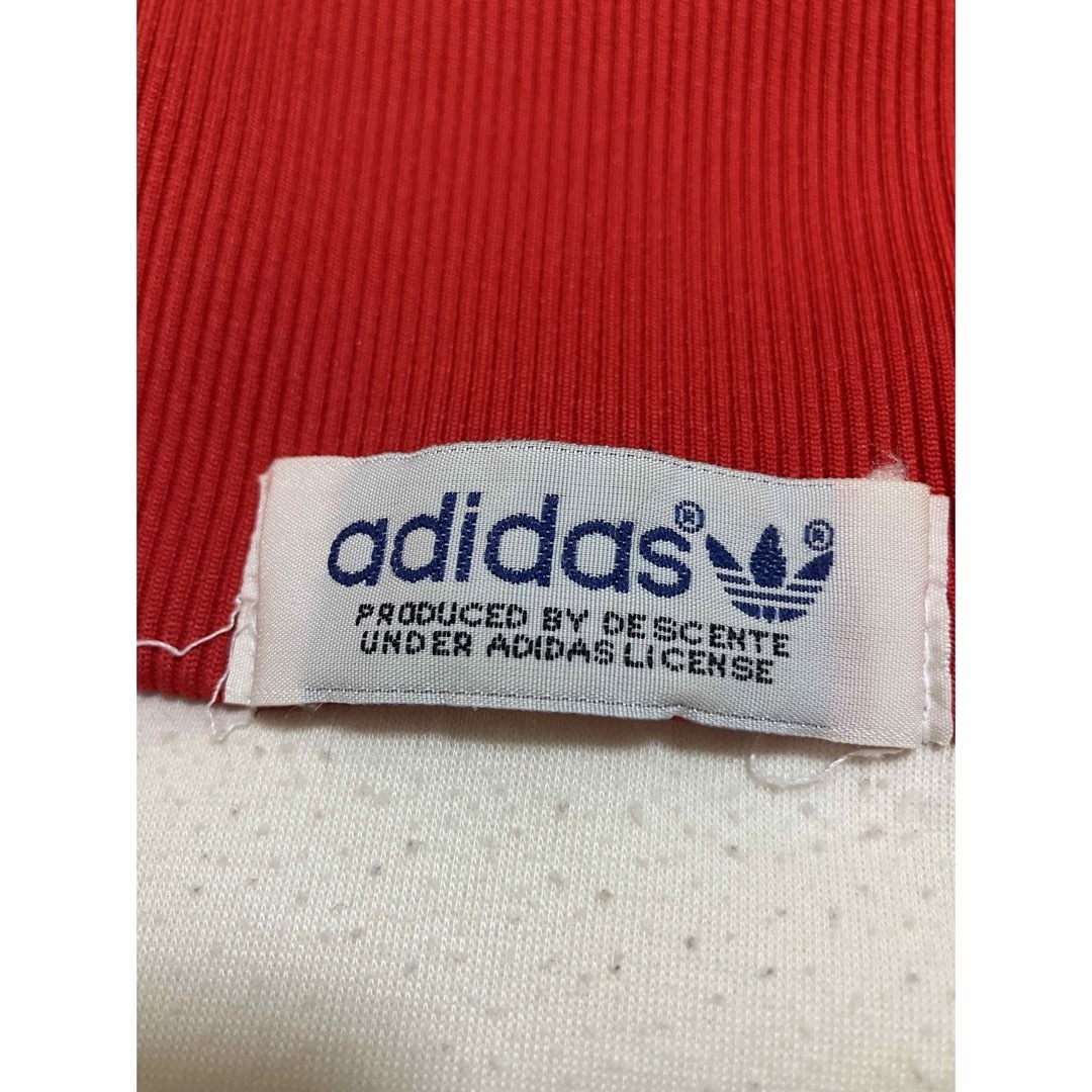 adidas アディダス トラックジャケット デサント製 白×赤 ジャージ adidas アディダス トラックジャケット デサント製 白×赤 ジャージ