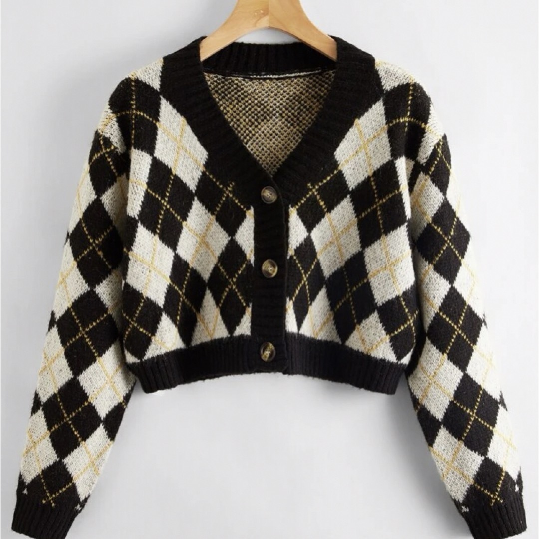 SHEIN - shein シーイン ボタンアップ アーガイル クロップ SHEIN - shein シーイン ボタンアップ アーガイル クロップ