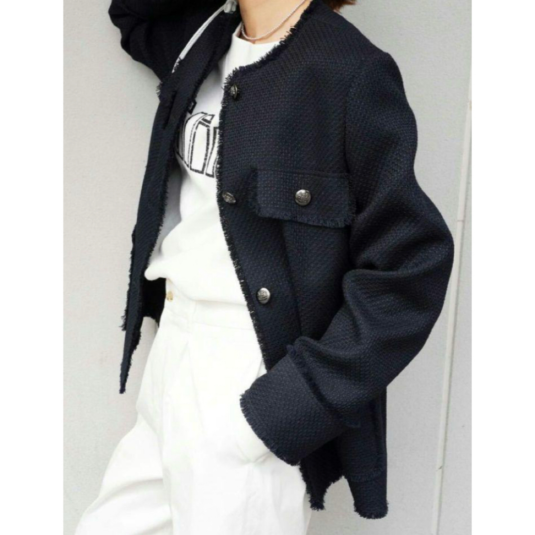 IENA &NAVY ノーカラーツイードジャケット IENA &NAVY ノーカラーツイードジャケット