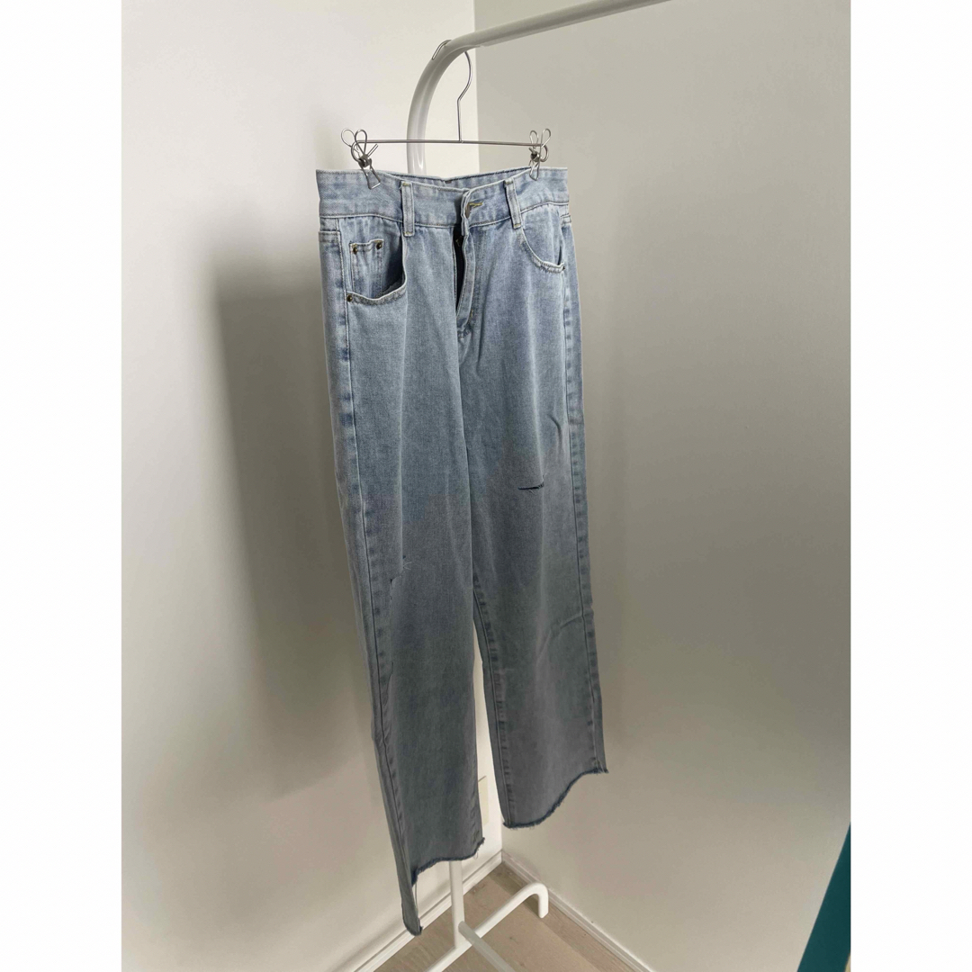 新品タグ付 Beststore ワイド デニムパンツ ダメージ加工脚長の 新品タグ付 Beststore ワイド デニムパンツ ダメージ加工脚長の