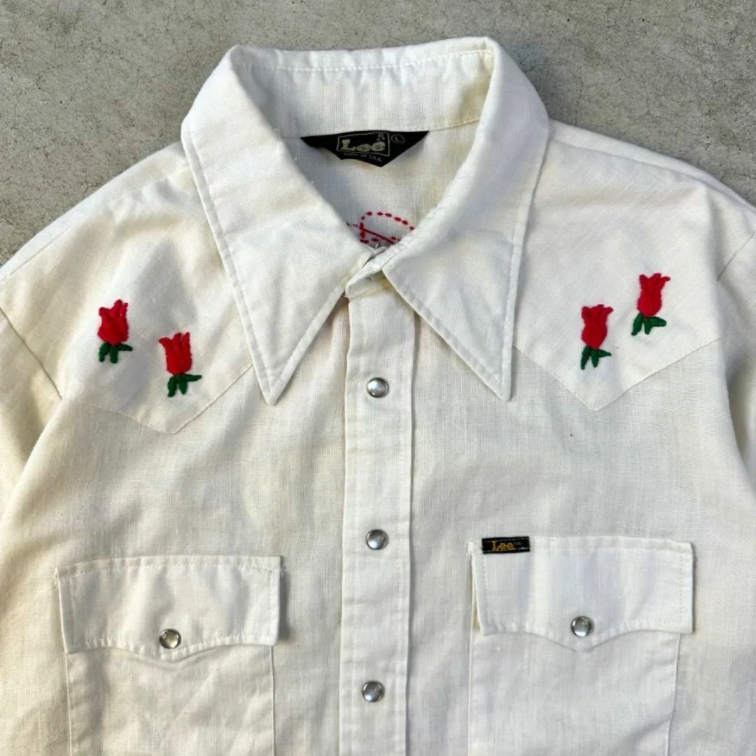 Lee - 70s Lee ウエスタンシャツ 刺繍 白シャツ L USA製の通販 Lee - 70s Lee ウエスタンシャツ 刺繍 白シャツ L USA製の通販
