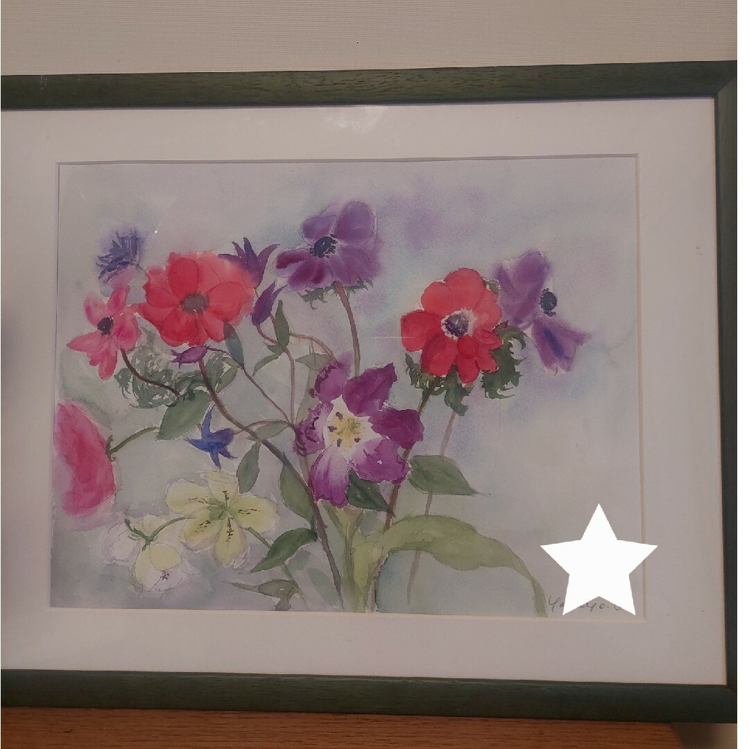 水彩画原画 額入り 春のお花 水彩画原画 額入り 春のお花