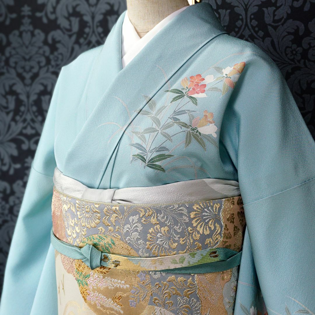 付下げ 訪問着 新品 仕立て上り 直ぐに着れる 友禅 水色 白藍の 付下げ 訪問着 新品 仕立て上り 直ぐに着れる 友禅 水色 白藍の