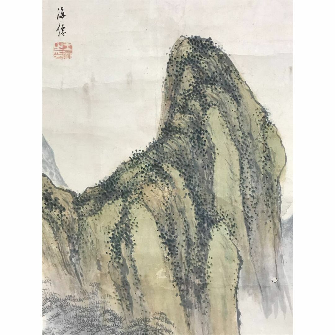 真作/小田海僊/青緑松渓観泉図/山水図/李白観瀑図/掛軸☆宝船 真作/小田海僊/青緑松渓観泉図/山水図/李白観瀑図/掛軸☆宝船