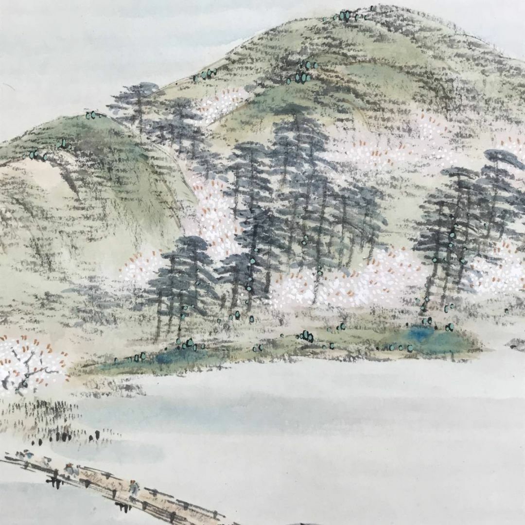 真作/中村梅庭/嵐山春景図/山水図/横物/掛軸☆宝船☆AD-813の 真作/中村梅庭/嵐山春景図/山水図/横物/掛軸☆宝船☆AD-813の