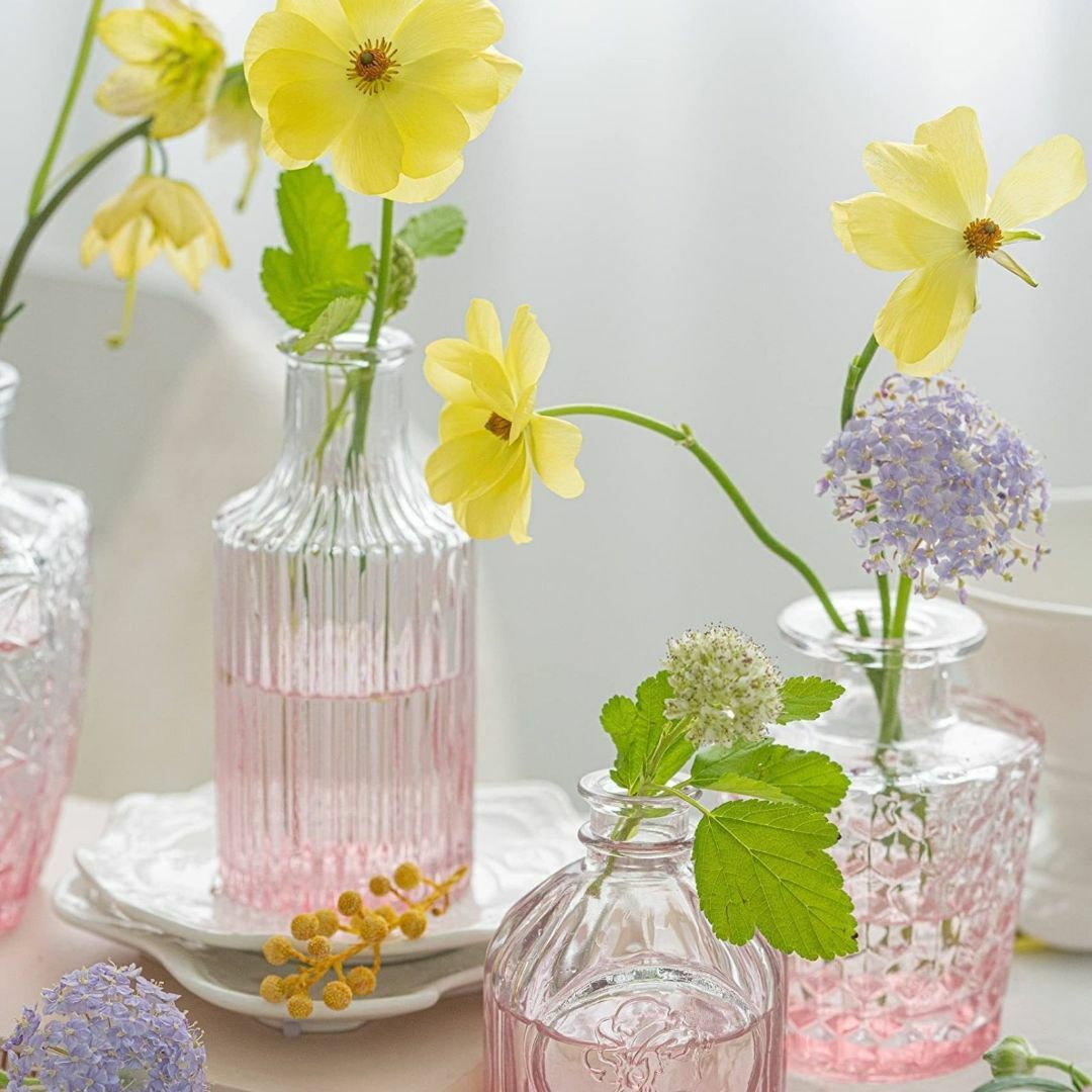 花瓶個10個セット ピンクの花瓶 ヴィンテージクリアガラスの花瓶 花瓶個10個セット ピンクの花瓶 ヴィンテージクリアガラスの花瓶