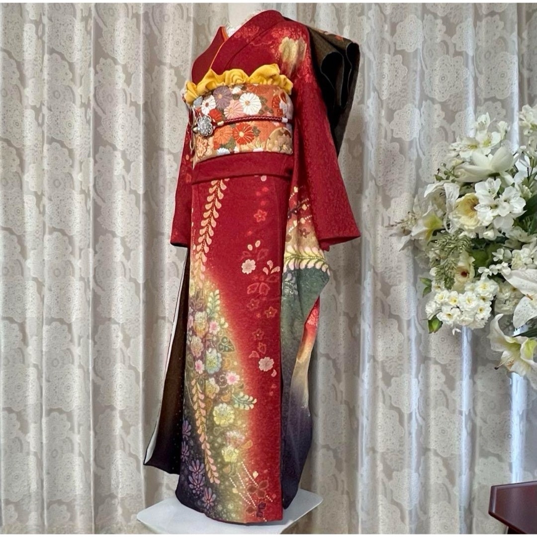 美品 辻ヶ花 正絹振袖 赤 L 振袖 豪華 帯締め 成人式 絞り 着物 美品 辻ヶ花 正絹振袖 赤 L 振袖 豪華 帯締め 成人式 絞り 着物