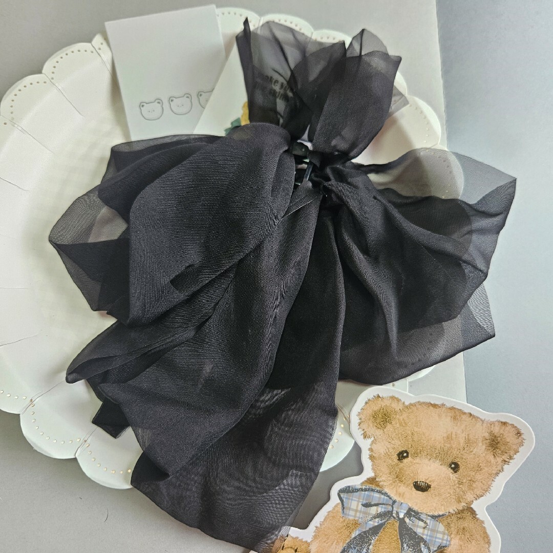 ♡新品 バナナクリップりぼんシフォンリボンブラック黒可愛い ♡新品 バナナクリップりぼんシフォンリボンブラック黒可愛い