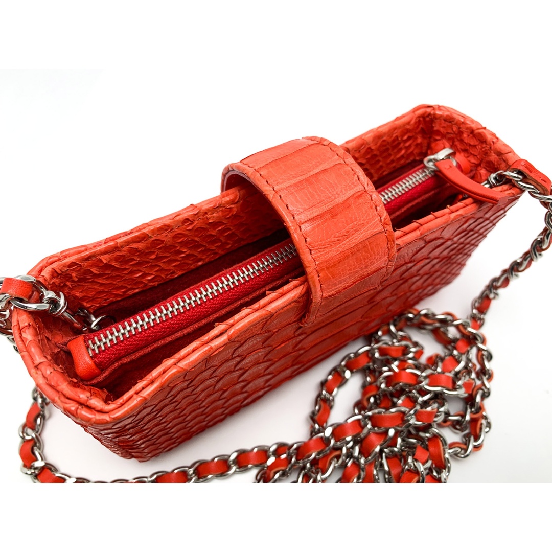 CHANEL - CHANEL シャネル オレンジ系 シルバー金具 パイソン 蛇 CHANEL - CHANEL シャネル オレンジ系 シルバー金具 パイソン 蛇