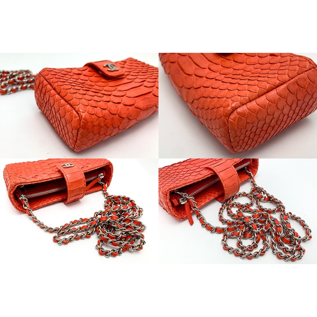 CHANEL - CHANEL シャネル オレンジ系 シルバー金具 パイソン 蛇 CHANEL - CHANEL シャネル オレンジ系 シルバー金具 パイソン 蛇