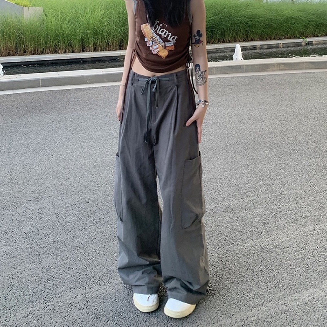 カーゴパンツ ワイドパンツ パンツ ロング レディース グレーの カーゴパンツ ワイドパンツ パンツ ロング レディース グレーの