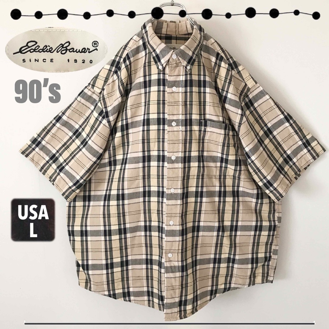 Eddie Bauer - 90s台湾製/白タグ☆エディーバウアー☆半袖BD Eddie Bauer - 90s台湾製/白タグ☆エディーバウアー☆半袖BD
