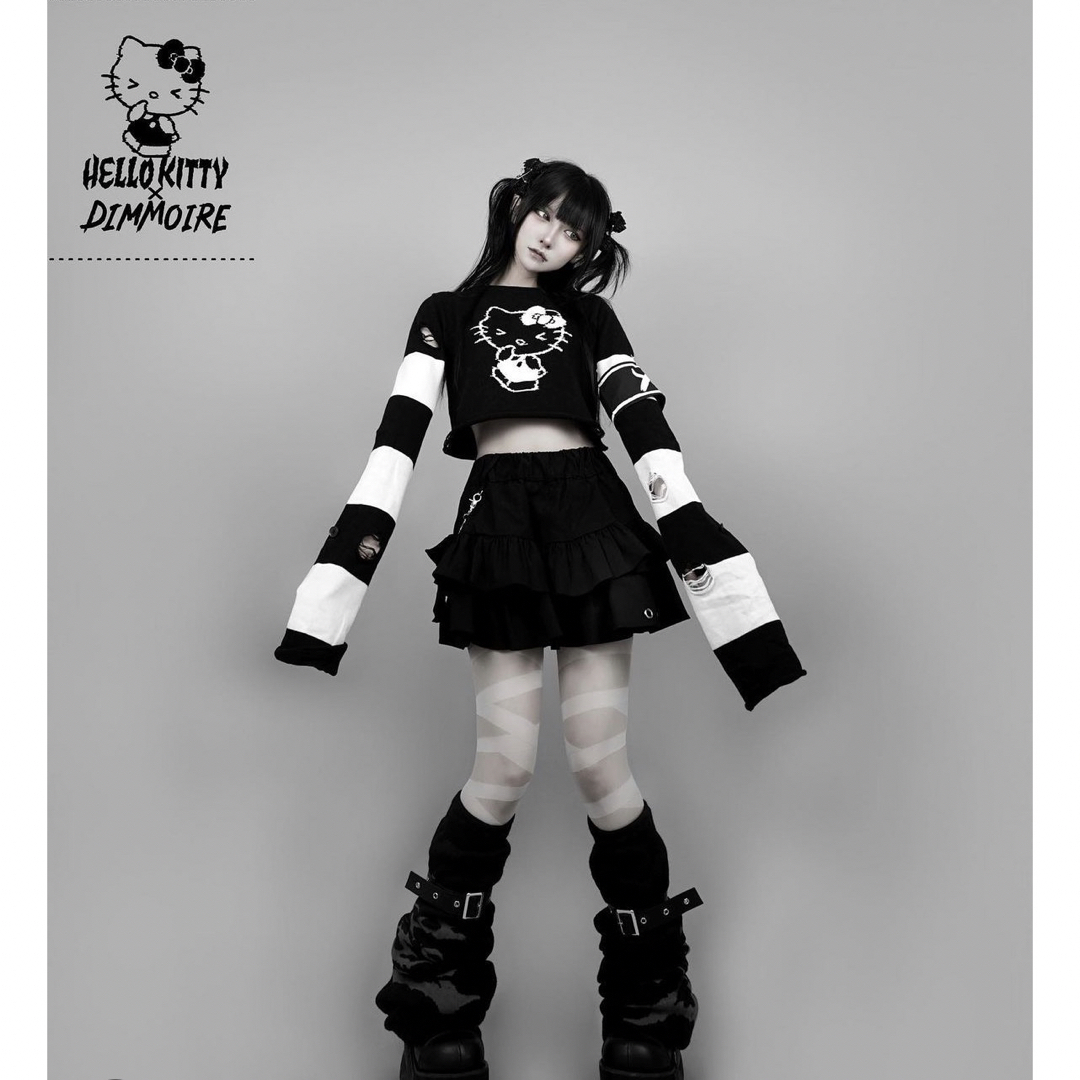 DimMoire×キティ コラボしましまダメージニット DimMoire×キティ コラボしましまダメージニット