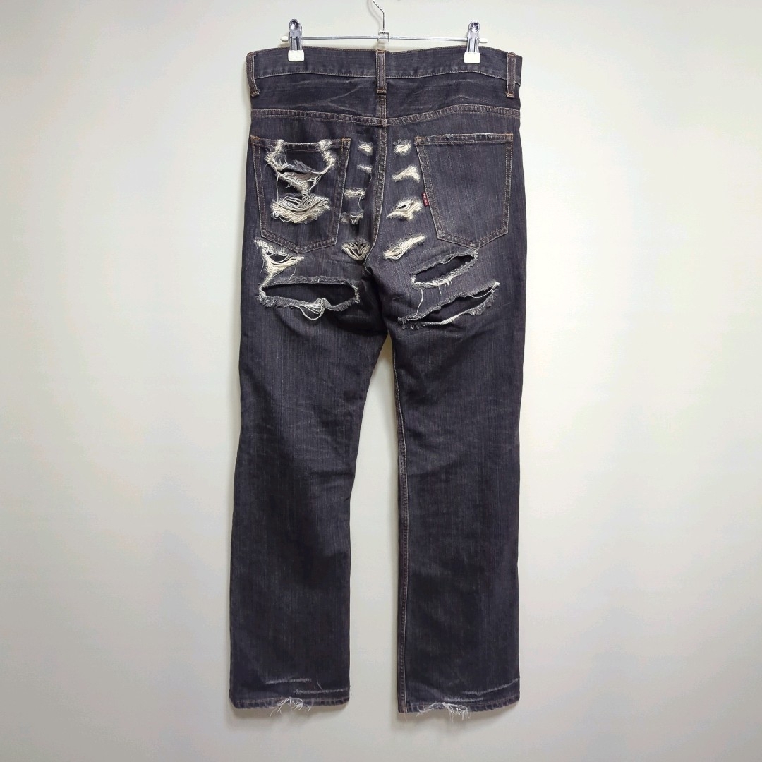 tetei - ☆tetei ど根性DENIM ダメージ加工 リペア ブラック tetei - ☆tetei ど根性DENIM ダメージ加工 リペア ブラック