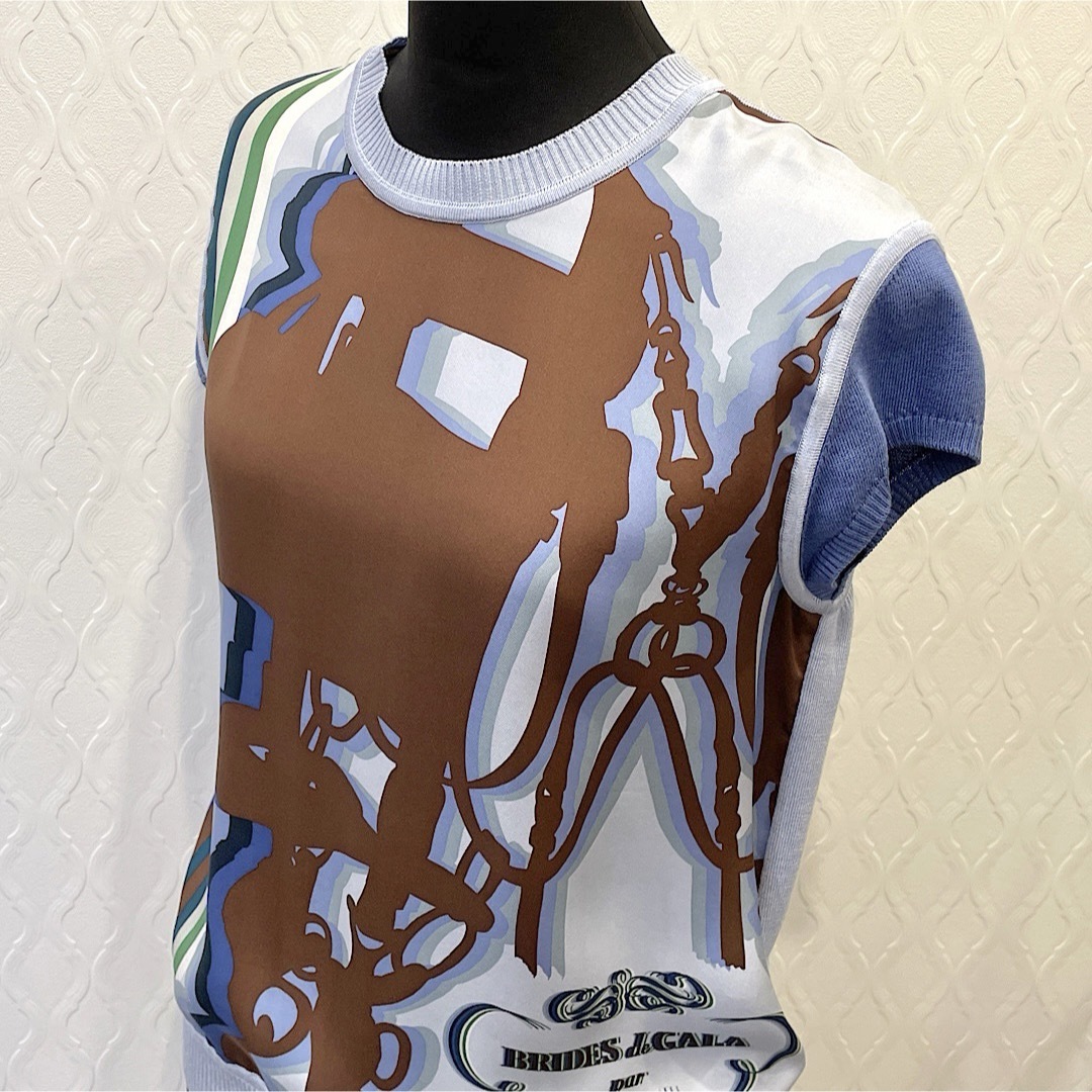 HERMES エルメス シルク 半袖 トップス ブルー ニット/セーター HERMES エルメス シルク 半袖 トップス ブルー ニット/セーター