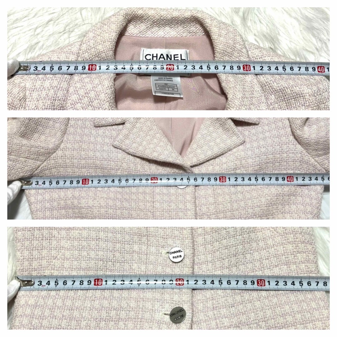 CHANEL - 本物 美品 シャネル LOGO ボタン 裾フリル ジャケット CHANEL - 本物 美品 シャネル LOGO ボタン 裾フリル ジャケット