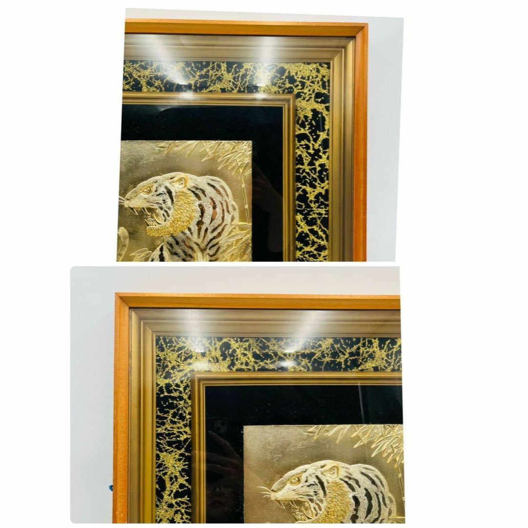 良品】虎 純金鍍金 壁飾り 昭和レトロ 木製額縁 24KGP 良品】虎 純金鍍金 壁飾り 昭和レトロ 木製額縁 24KGP