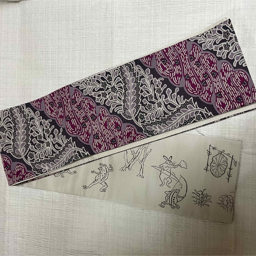 西陣 田中伝 半幅帯 小袋帯 鳥獣戯画 正絹 西陣 田中伝 半幅帯 小袋帯 鳥獣戯画 正絹
