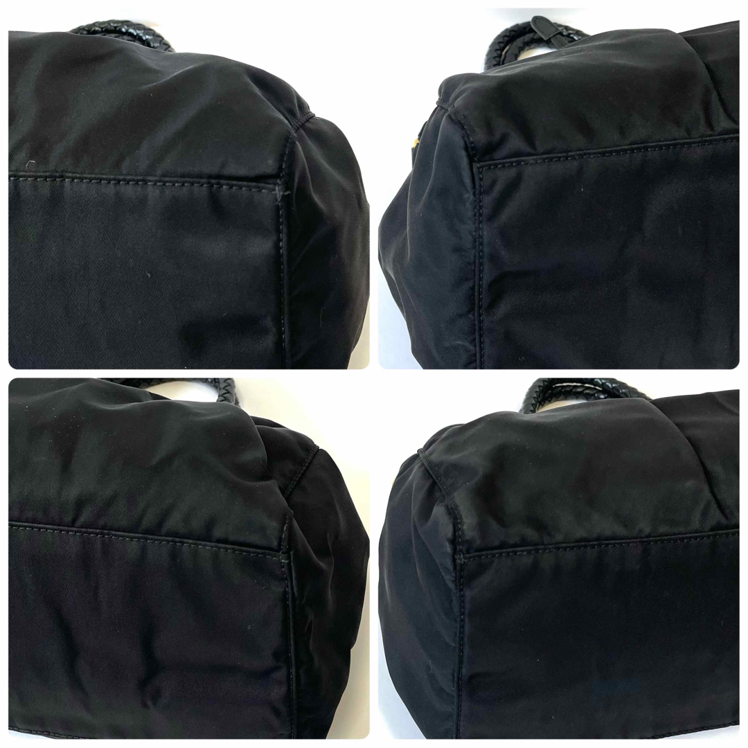 美品】PRADA プラダ 2way ハンドバッグ リボン ナイロン × レザー 美品】PRADA プラダ 2way ハンドバッグ リボン ナイロン × レザー