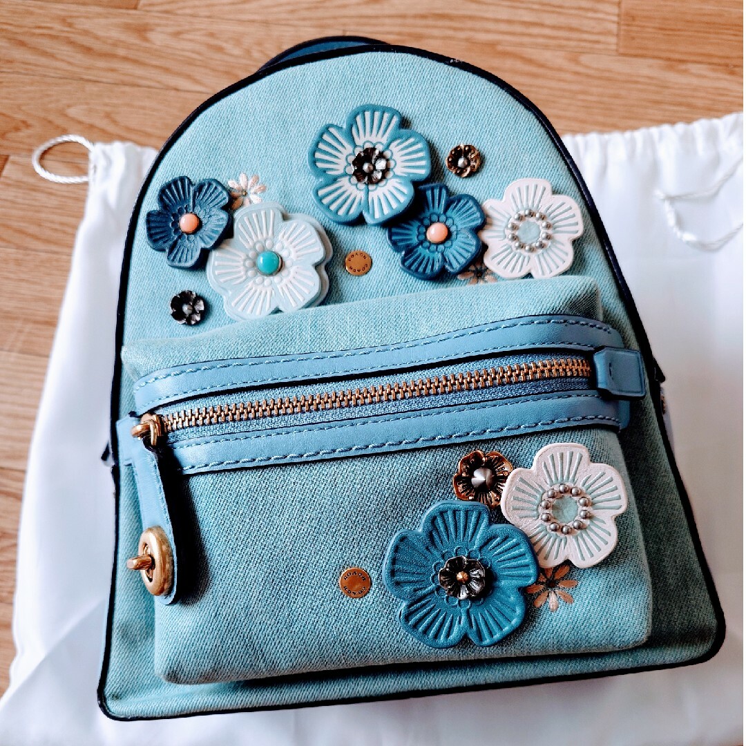 COACH - コーチリュック・花モチーフ・ブルー・レア・箱無し・美 COACH - コーチリュック・花モチーフ・ブルー・レア・箱無し・美
