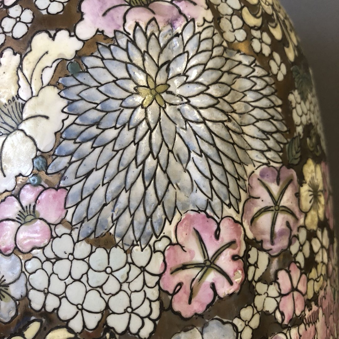 N342、花詰 中国様 中国美術 花器飾り壺 本金彩 豪華な蓋付大 N342、花詰 中国様 中国美術 花器飾り壺 本金彩 豪華な蓋付大
