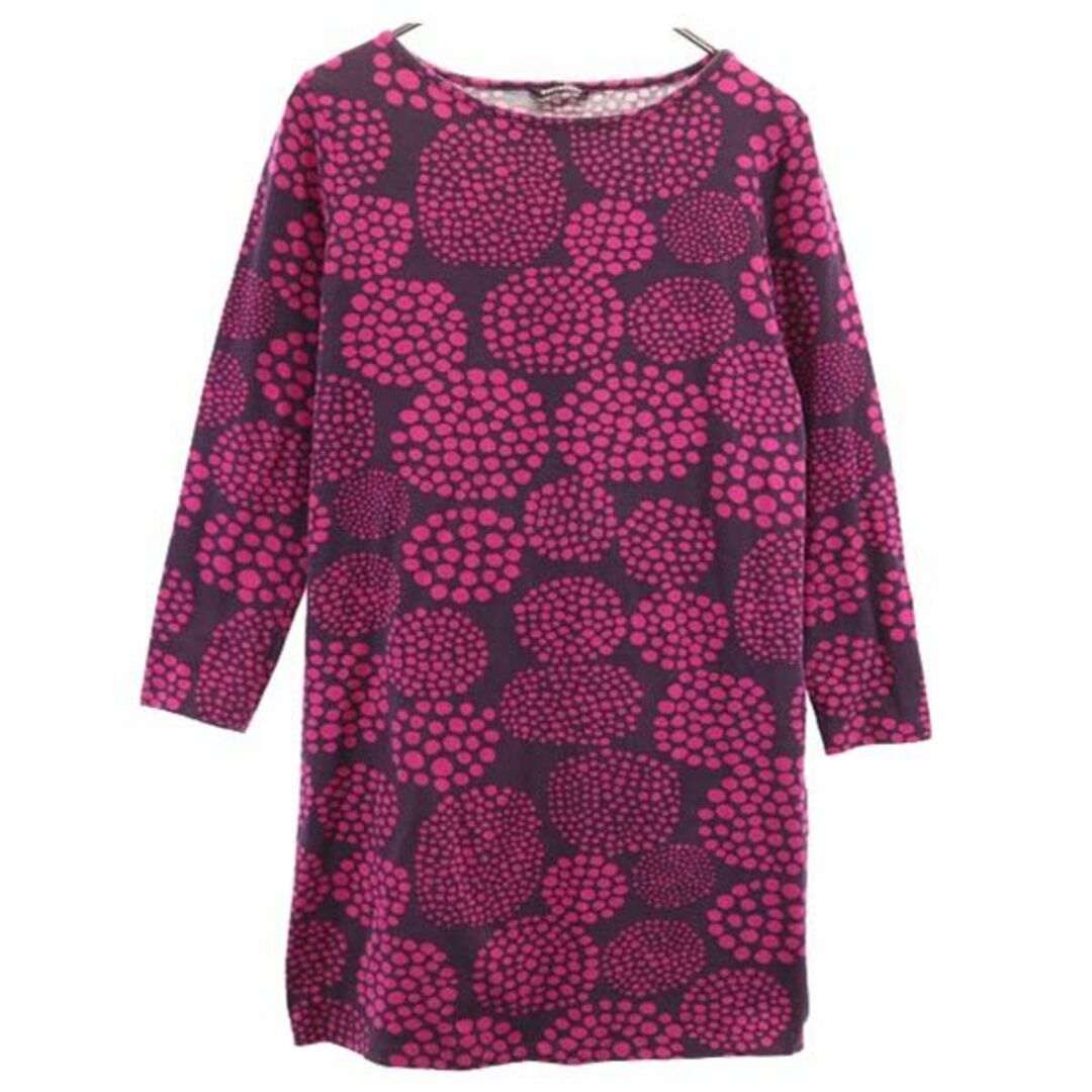 marimekko - マリメッコ 総柄 長袖 膝丈ワンピース S ピンク系 marimekko - マリメッコ 総柄 長袖 膝丈ワンピース S ピンク系