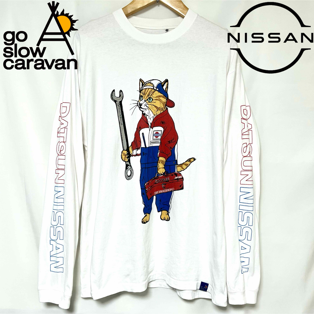 NISSAN×go slow caravan メカニック 猫 ロンT 5 XL NISSAN×go slow caravan メカニック 猫 ロンT 5 XL