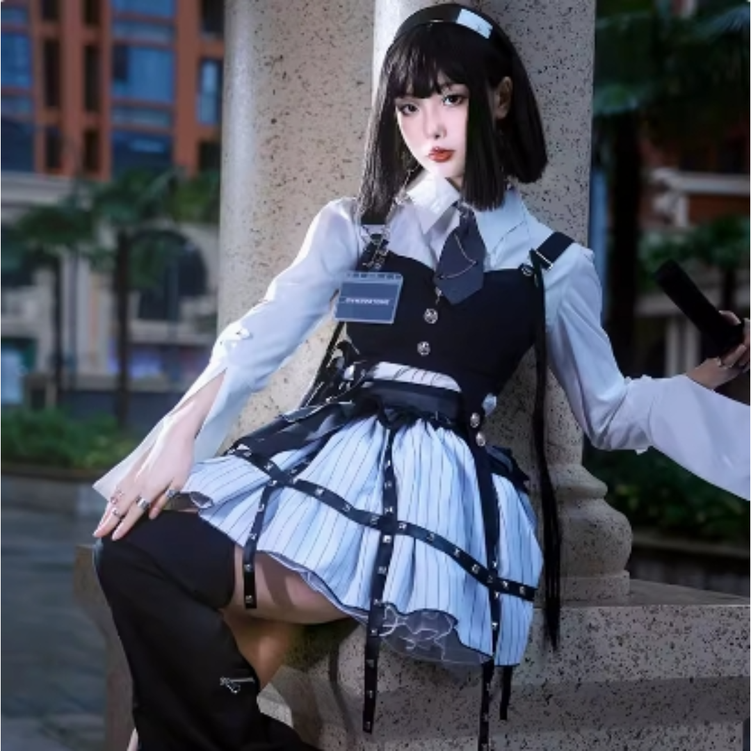 黒白コントラストのゴシック風ミニスカートコスプレセット L49# 黒白コントラストのゴシック風ミニスカートコスプレセット L49#
