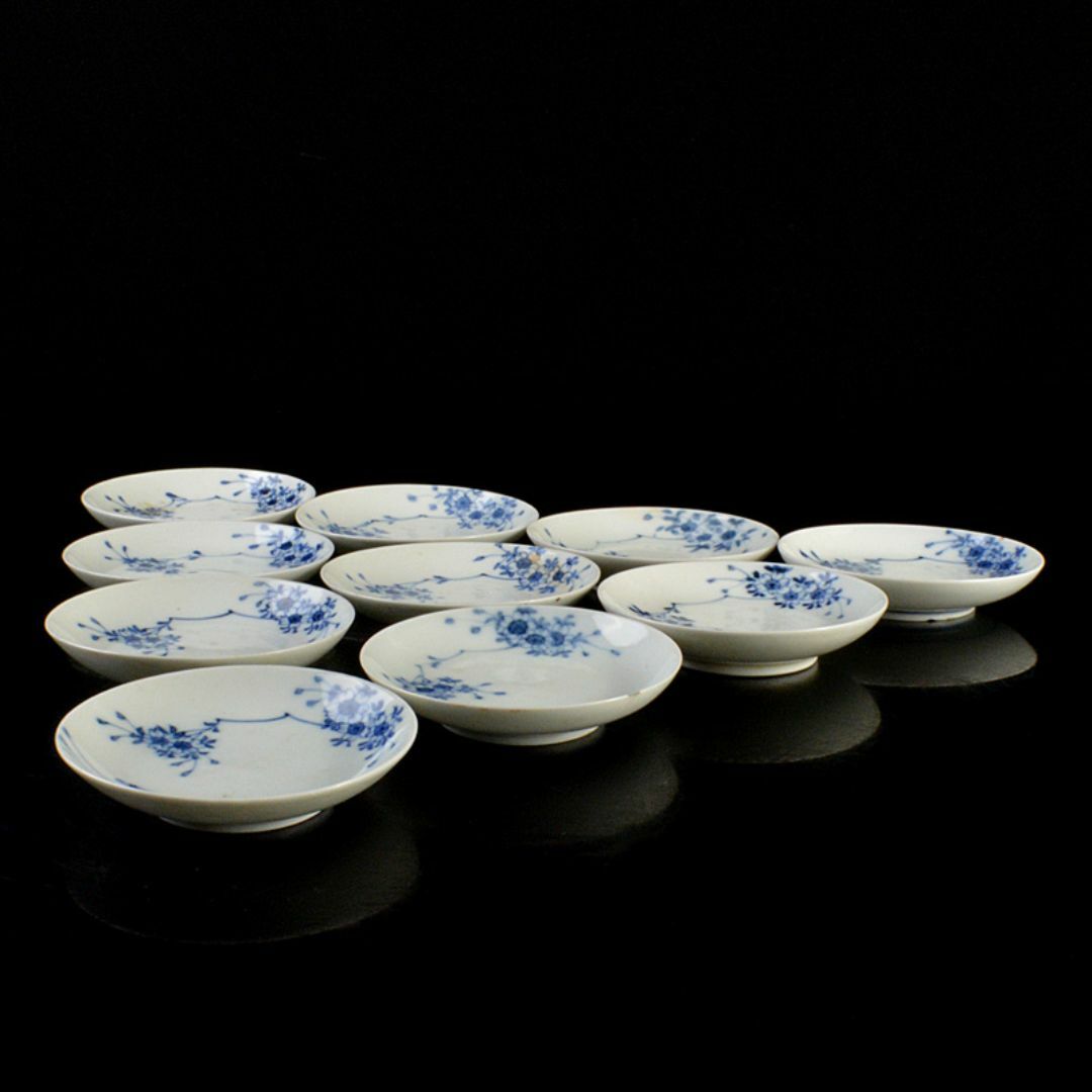 和食器 瀬戸焼 古瀬戸 染付 桜メダカ文 盛塩皿 皿 十三客 V 和食器 瀬戸焼 古瀬戸 染付 桜メダカ文 盛塩皿 皿 十三客 V