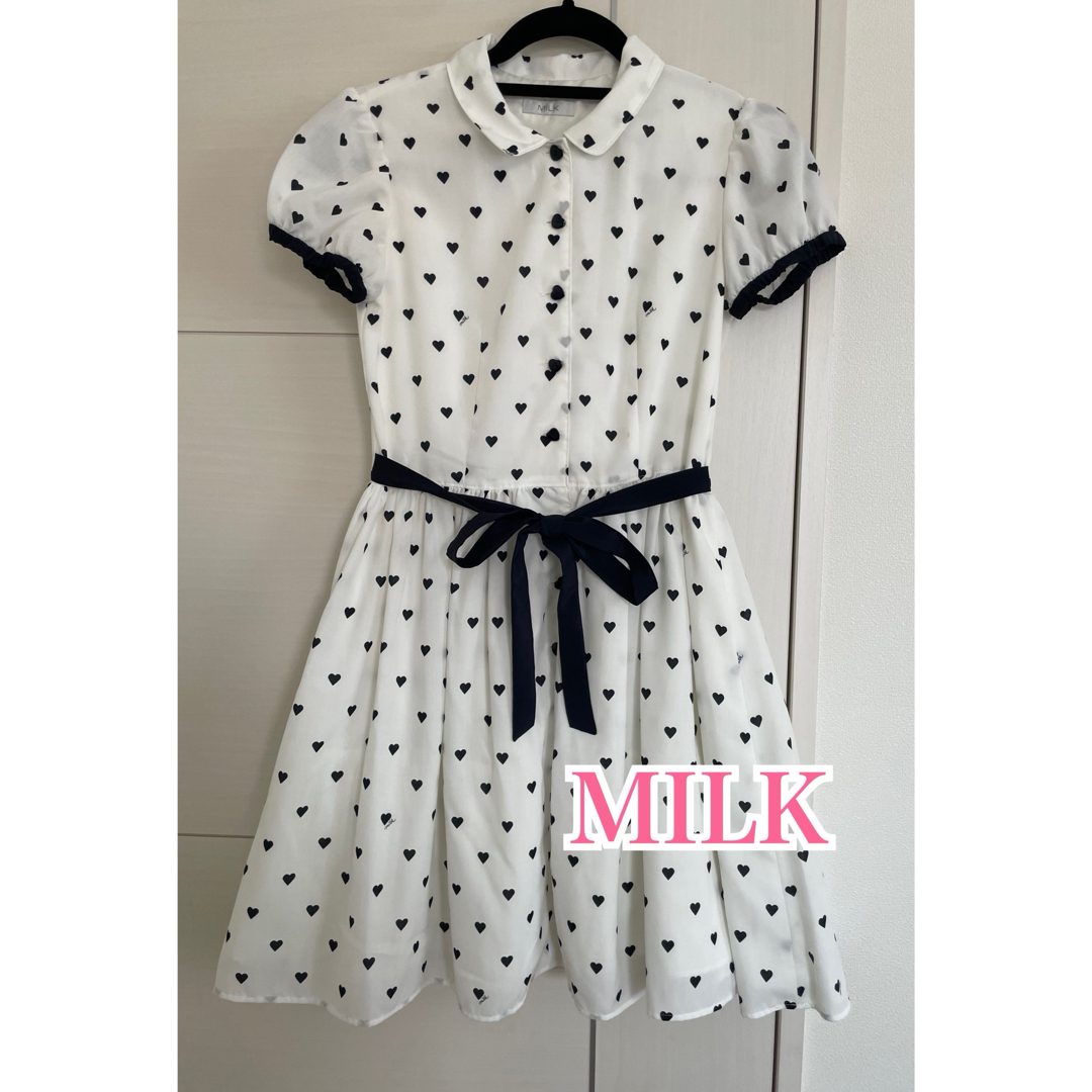 MILK - MILK ミルク べべ ハートドレス ハート柄 ワンピース 白 MILK - MILK ミルク べべ ハートドレス ハート柄 ワンピース 白