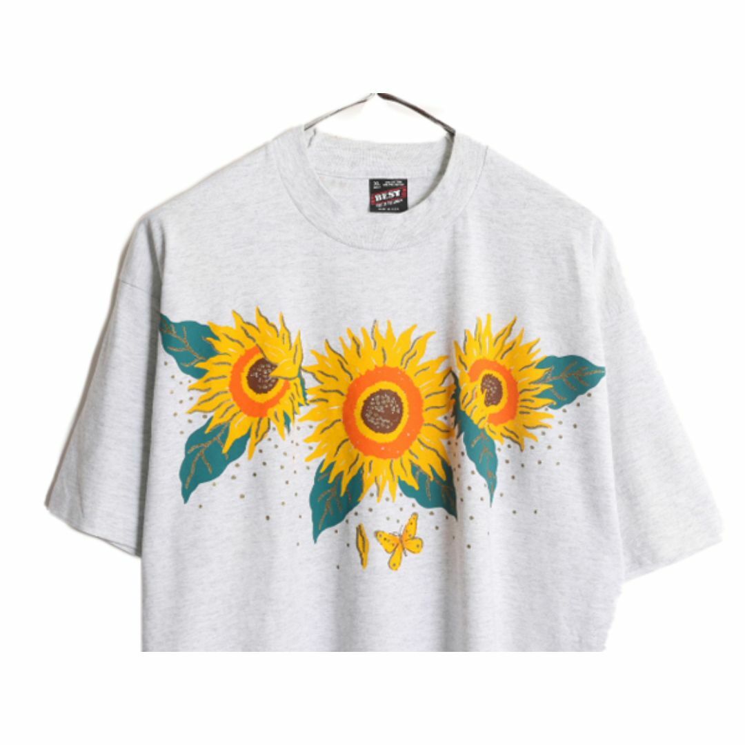 90s USA製 ひまわり アート イラスト プリント Tシャツ メンズ 90s USA製 ひまわり アート イラスト プリント Tシャツ メンズ