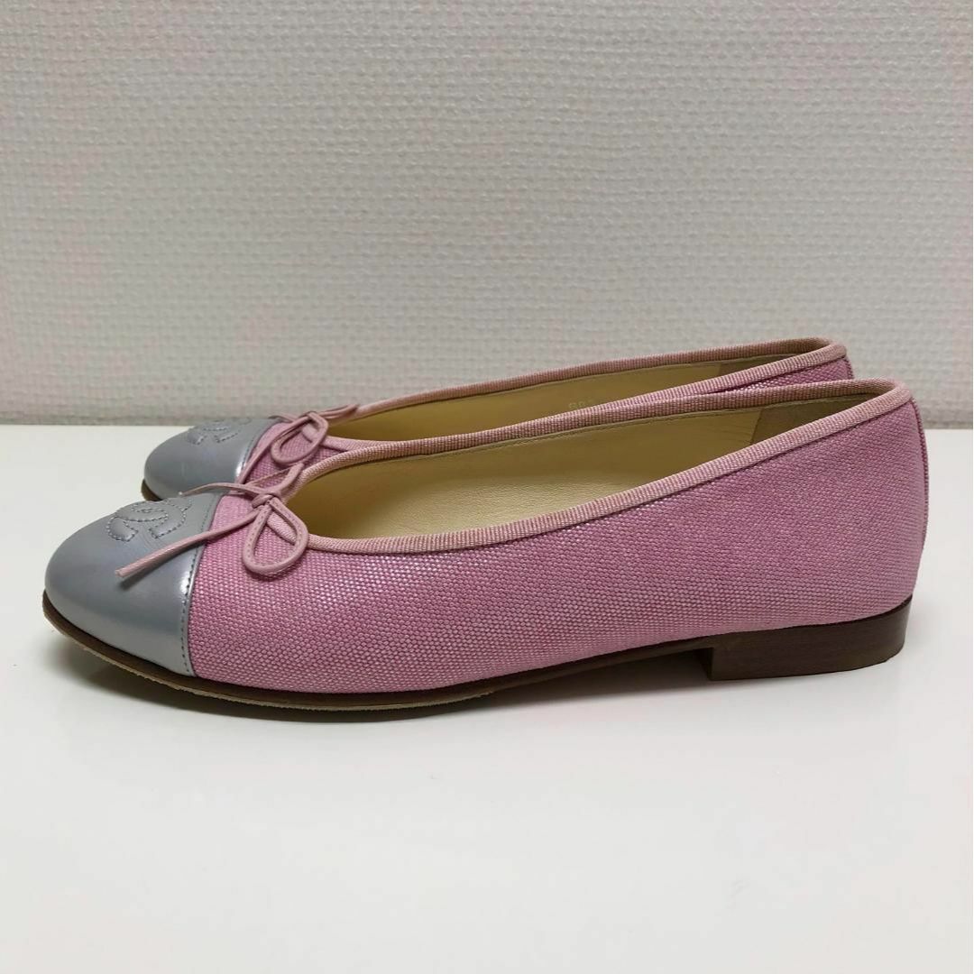 CHANEL - ☆美品☆シャネル フラットパンプス キャンバス レザー CHANEL - ☆美品☆シャネル フラットパンプス キャンバス レザー
