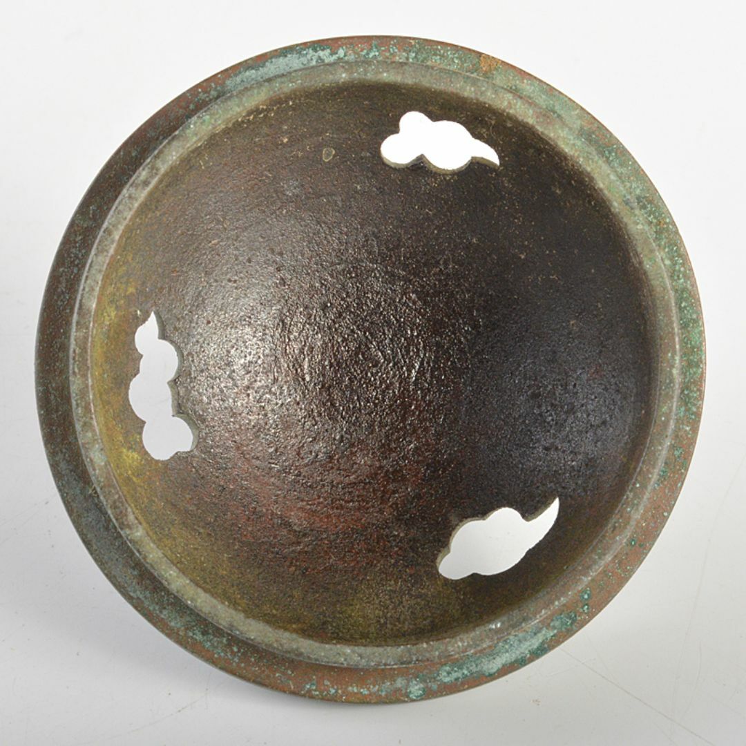 平安 秦蔵六造 青銅 鹿摘 霊芝三つ足香炉 共箱 M R7402 平安 秦蔵六造 青銅 鹿摘 霊芝三つ足香炉 共箱 M R7402