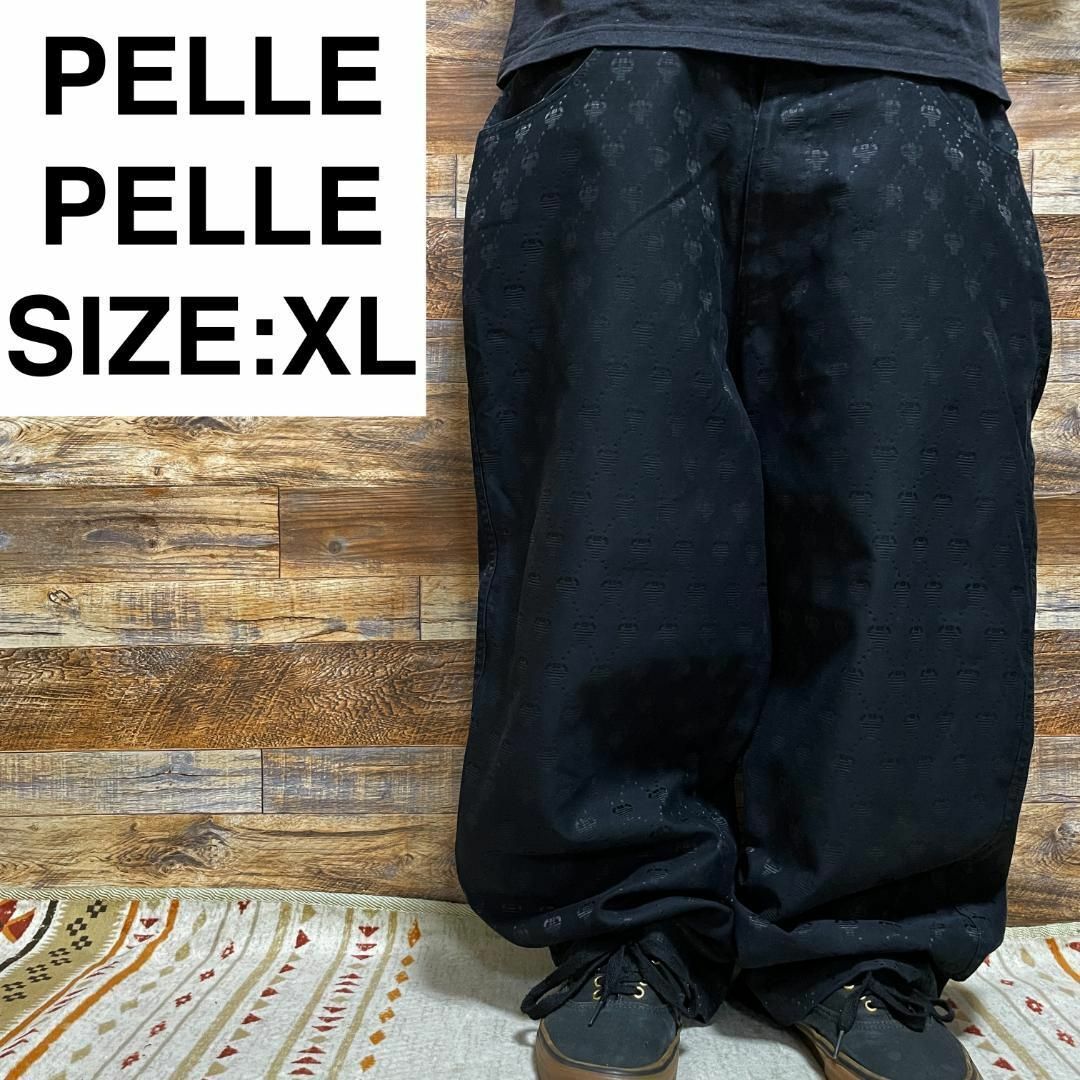 ペレペレ総柄ブラックパンツ黒ストリートバギーパンツ刺繍y2kb系 ペレペレ総柄ブラックパンツ黒ストリートバギーパンツ刺繍y2kb系