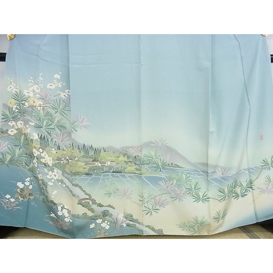 平和屋本店□極上 訪問着 友禅 作家物 枝松風景花文 正絹 逸品 平和屋本店□極上 訪問着 友禅 作家物 枝松風景花文 正絹 逸品