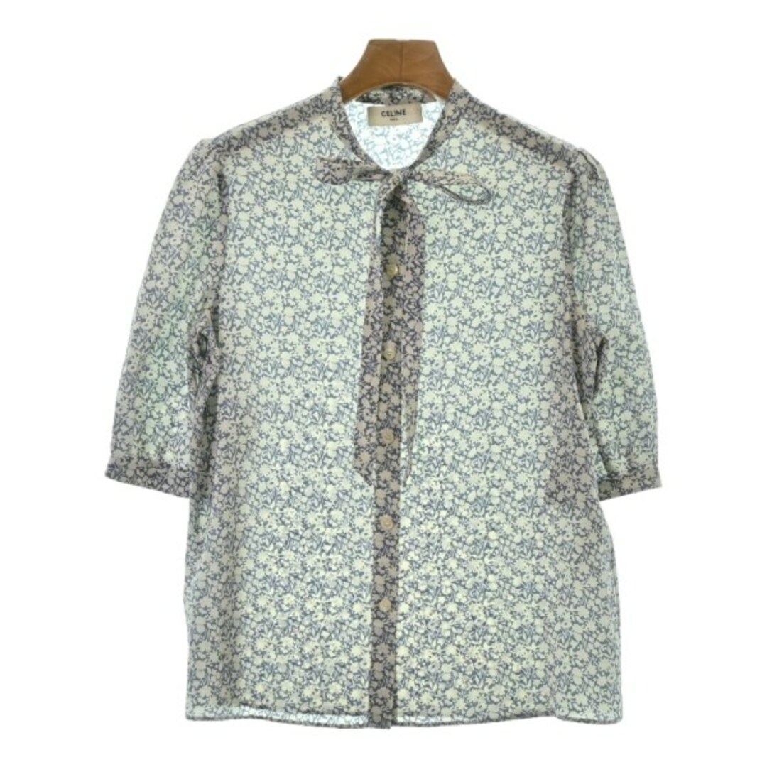 セリーヌ CELINE 長袖シャツブラウス サイズ36 S - 白×ネイビー セリーヌ CELINE 長袖シャツブラウス サイズ36 S - 白×ネイビー