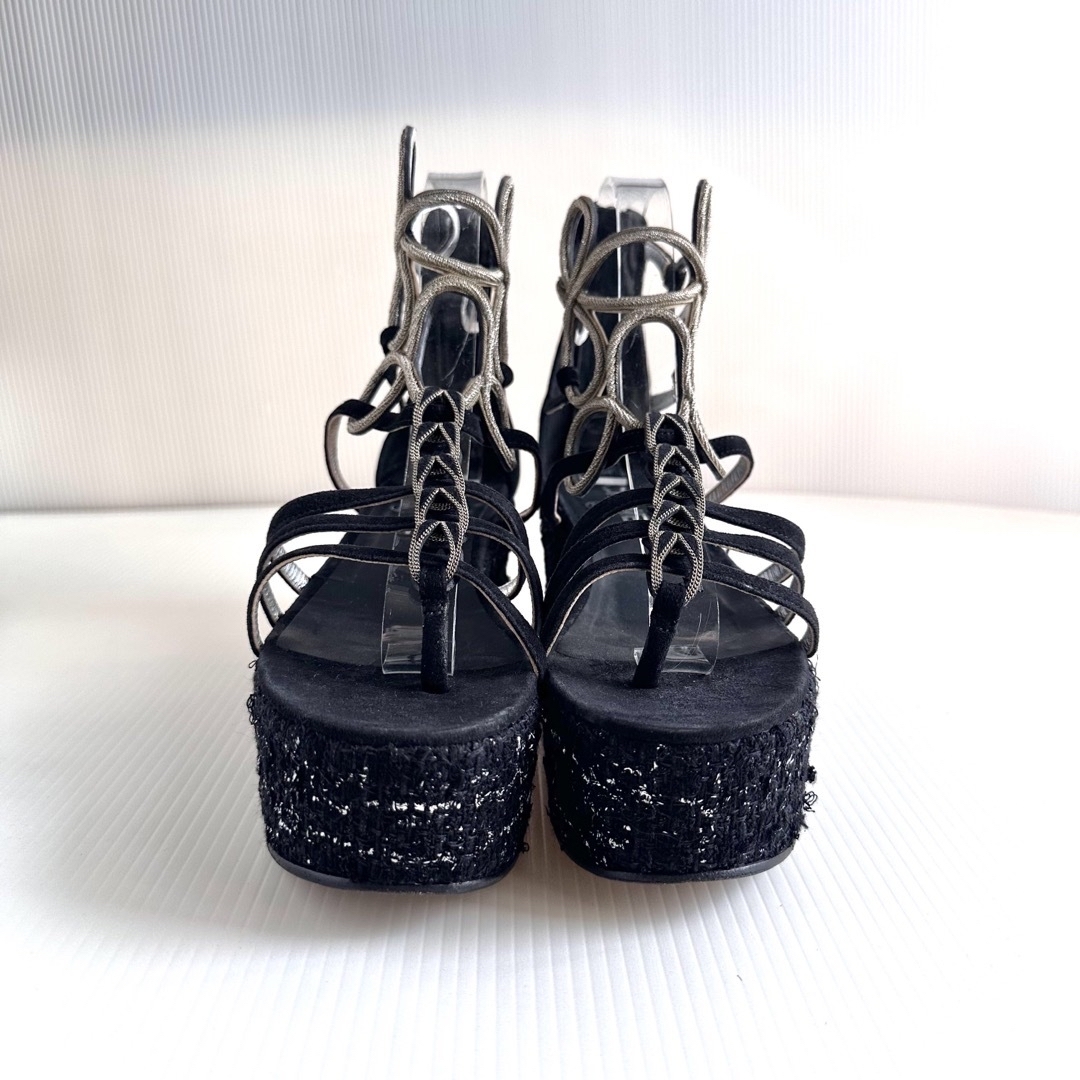 CHANEL - CHANEL シャネル ツイード ウェッジソール 厚底 レース CHANEL - CHANEL シャネル ツイード ウェッジソール 厚底 レース
