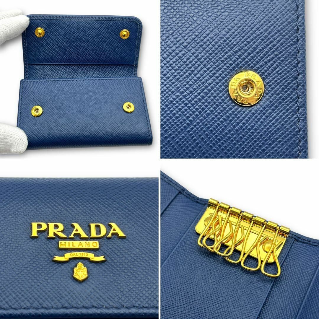極美品】PRADA サフィアーノ キーケース 6連 レザー ロゴ 極美品】PRADA サフィアーノ キーケース 6連 レザー ロゴ